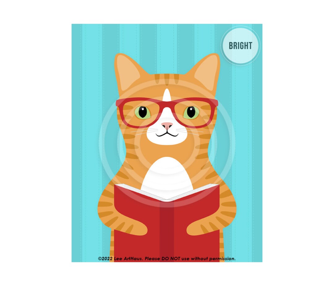 707DP Book Prints - Orange Tabby Cat Reading Book Wall Art - Cat Wall ...