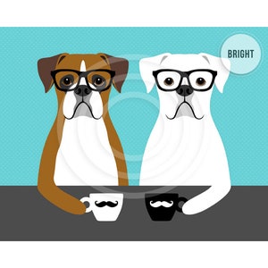 419DP Boxer Dog Art Hipster Boxer Dogs Drinking Coffee Wall Art ...