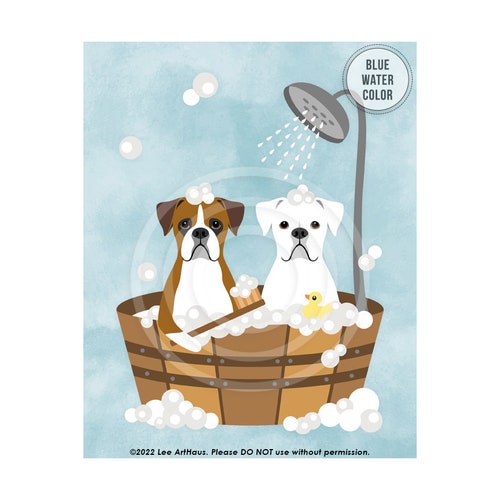 50DP Two Boxer Dogs in Bubble Bath Wall Art Boxer Dog Print - Etsy
