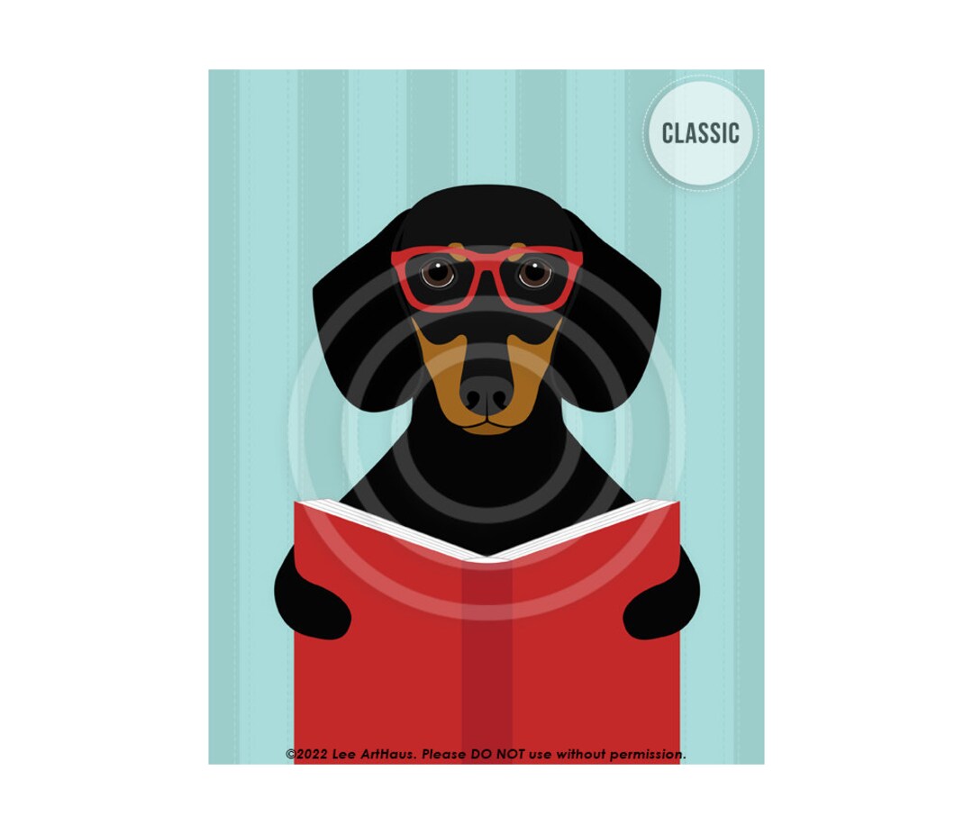 499DP Dog Art - Dachshund Reading Book Wall Art - Smart Dog Print ...