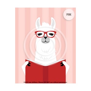 16JP Book Art Poster - White Llama Reading Book Wall Art - Book Lover ...