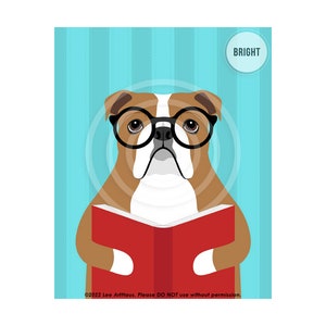 524DP Animal Artwork - English Bulldog Reading Book Wall Art ...