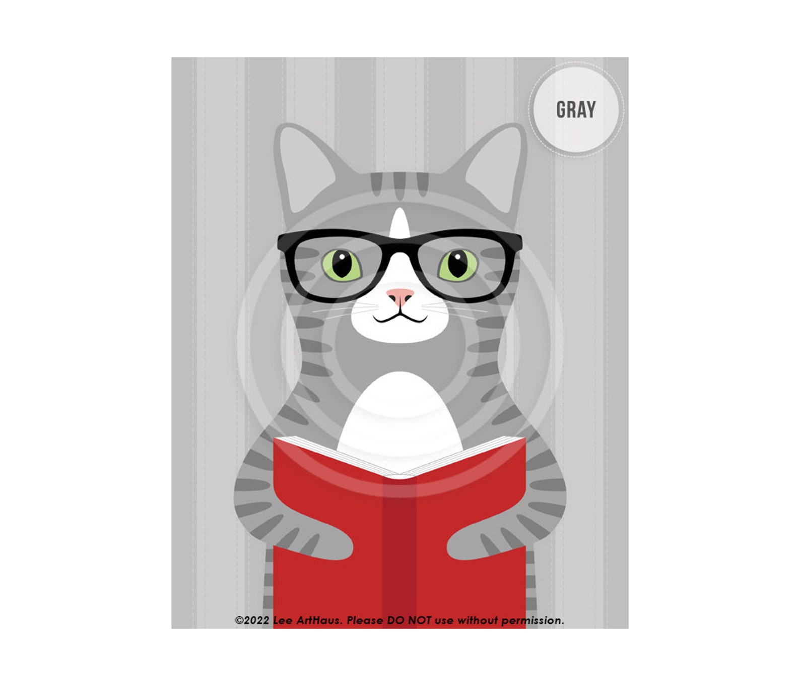 708DP Book Art Prints Gray and White Cat Reading Book Wall - Etsy