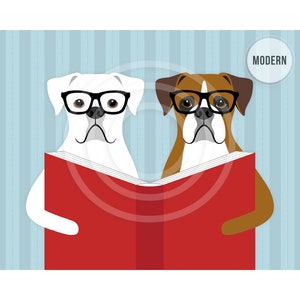 420DP Boxer Art Two Boxer Dogs Reading Book Wall Art Funny | Etsy
