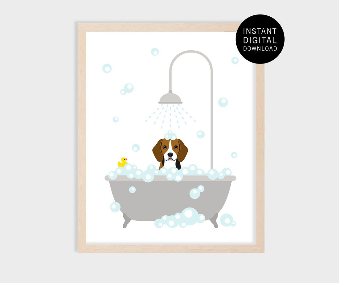 1ID Beagle in Bathtub Art Beagle Print Printable Dog Wall Art Digital ...