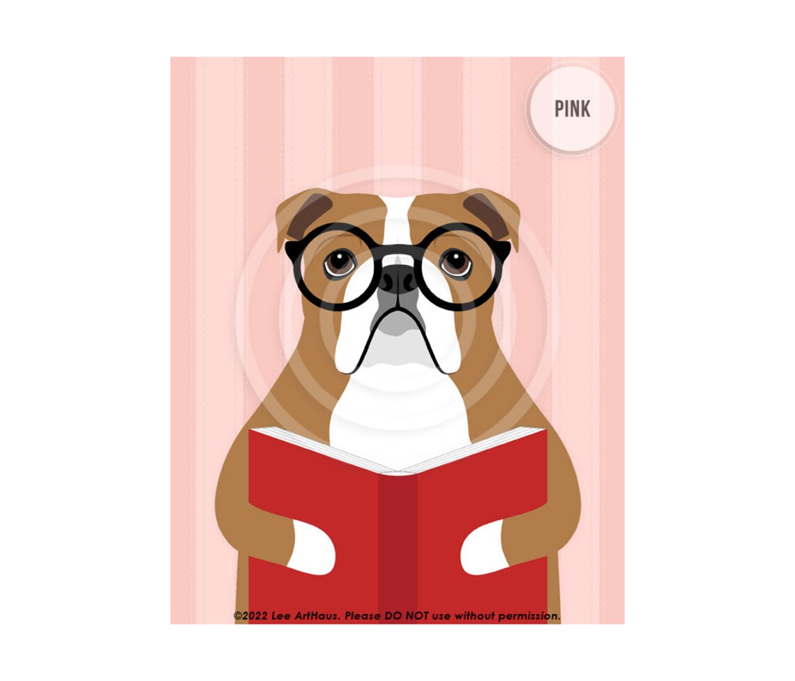524DP Animal Artwork English Bulldog Reading Book Wall Art - Etsy