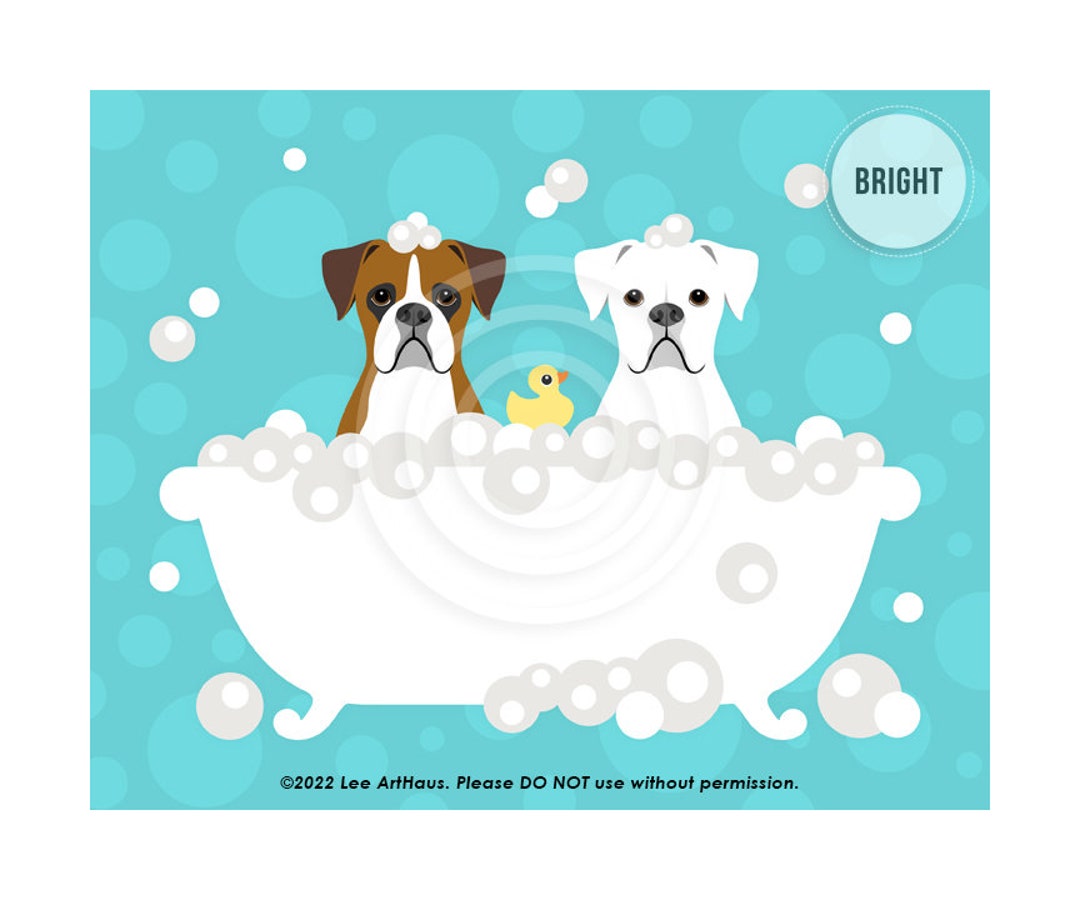 50DP Two Boxer Dogs in Bubble Bath Wall Art - Boxer Dog Print - Boxer ...