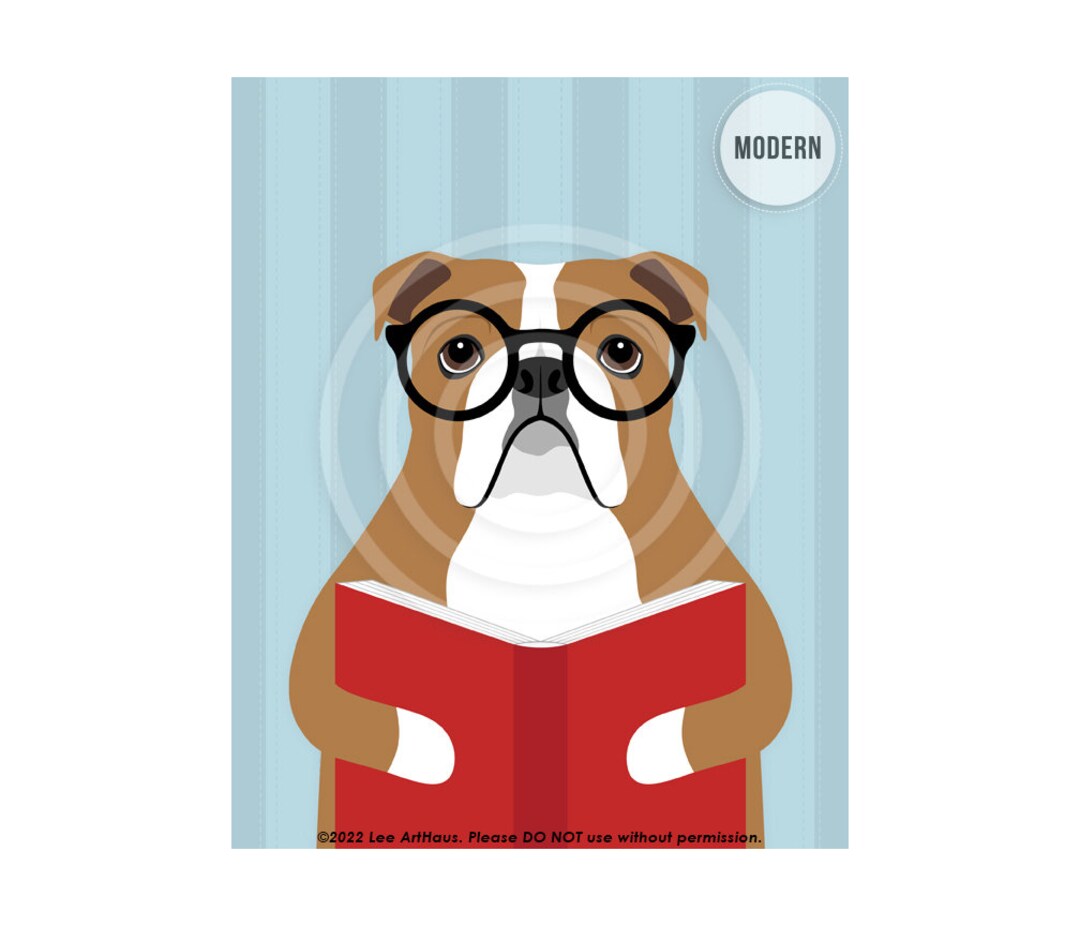 524DP Animal Artwork English Bulldog Reading Book Wall Art - Etsy
