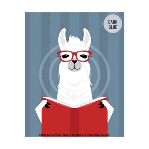 16JP Book Art Poster - White Llama Reading Book Wall Art - Book Lover ...