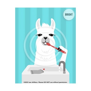 17JP Llama Brushing Teeth Wall Art Brush Your Teeth Signs Animal ...