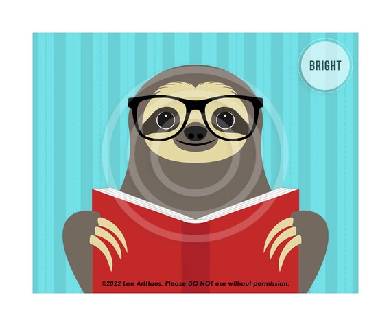 29JP Sloth Reading Book Wall Art Library Decor Sloth Print - Etsy