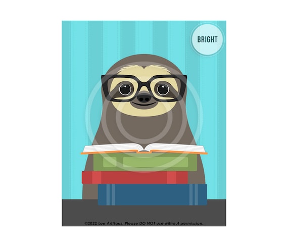 41JP Sloth Artwork Sloth Reading Stack of Books Wall Art - Etsy