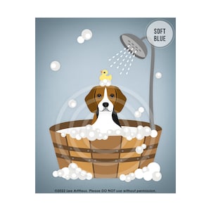 3DP Dog Print - Beagle Dog in Bubble Bath Wall Art - Bathroom Print ...