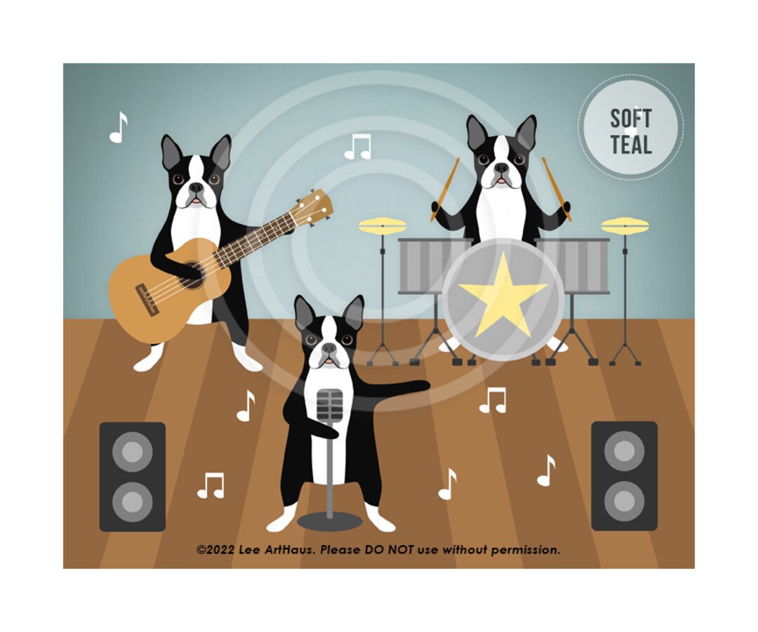 375DP Dog Art Print Boston Terrier Rock Band Wall Art - Etsy.de