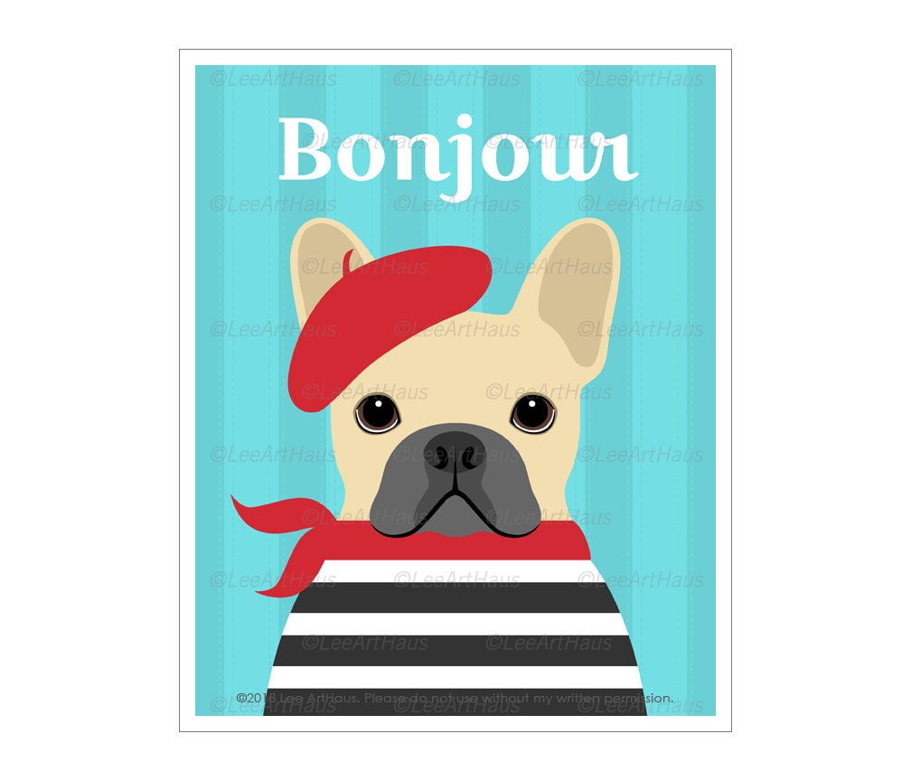 658D Dog Art Print Bonjour Red Beret French Bulldog Wall | Etsy