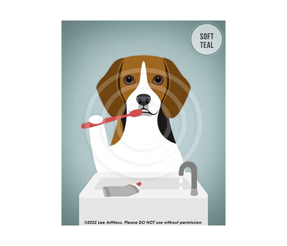 8DP Beagle Gifts Beagle Brushing Teeth Wall Art Brush | Etsy