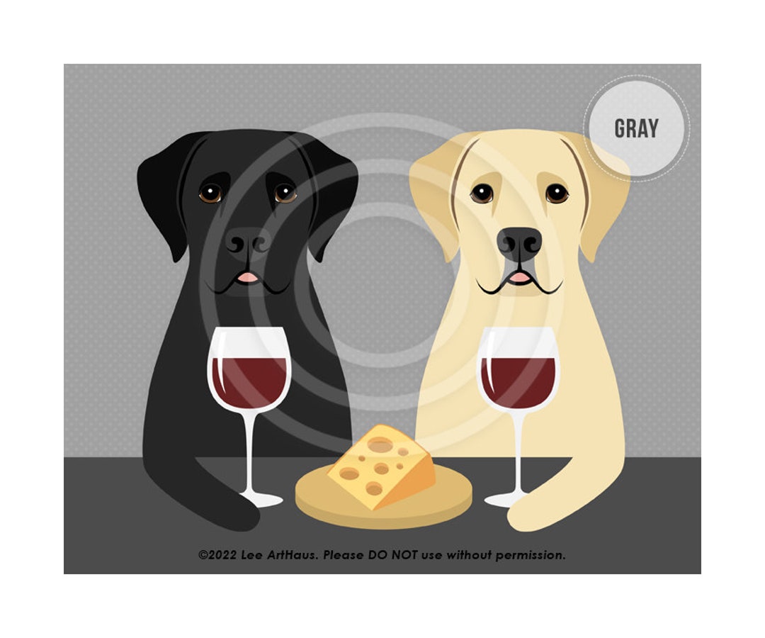 595DP Two Labrador Retriever Dogs Drinking Wine and Eating Cheese Wall ...