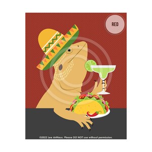 3RP Lizard Artwork - Bearded Dragon Drinking Margarita and Eating Taco ...