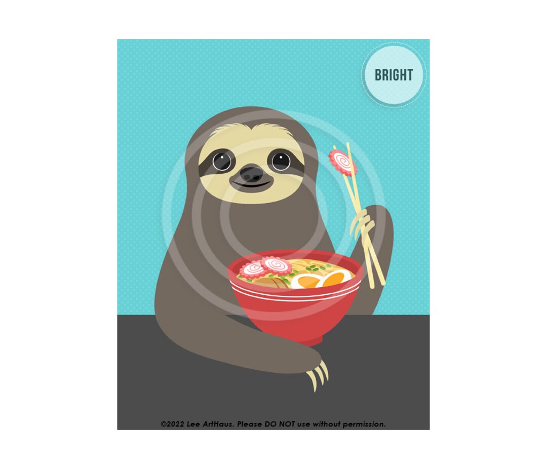 31JP Sloth Eating Ramen Wall Art Ramen Bowl Print Noodle Wall Art ...
