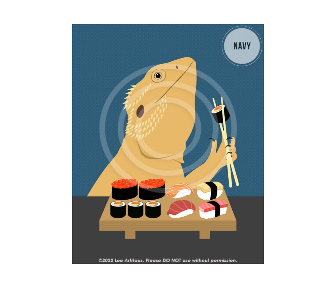5RP Sushi Art Print - Bearded Dragon Eating Sushi Wall Art - Funny ...