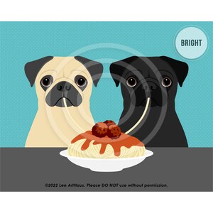 625DP Two Pugs Eating Spaghetti and Meatballs Wall Art Italian Food Art ...
