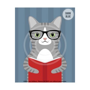 708DP Book Art Prints Gray and White Cat Reading Book Wall - Etsy