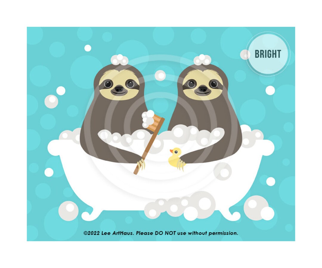 27JP Bathroom Art - Two Sloths in Bubble Bath Bathtub Wall Art - Bath ...