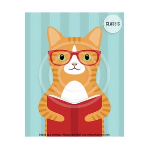 707DP Book Prints - Orange Tabby Cat Reading Book Wall Art - Cat Wall ...