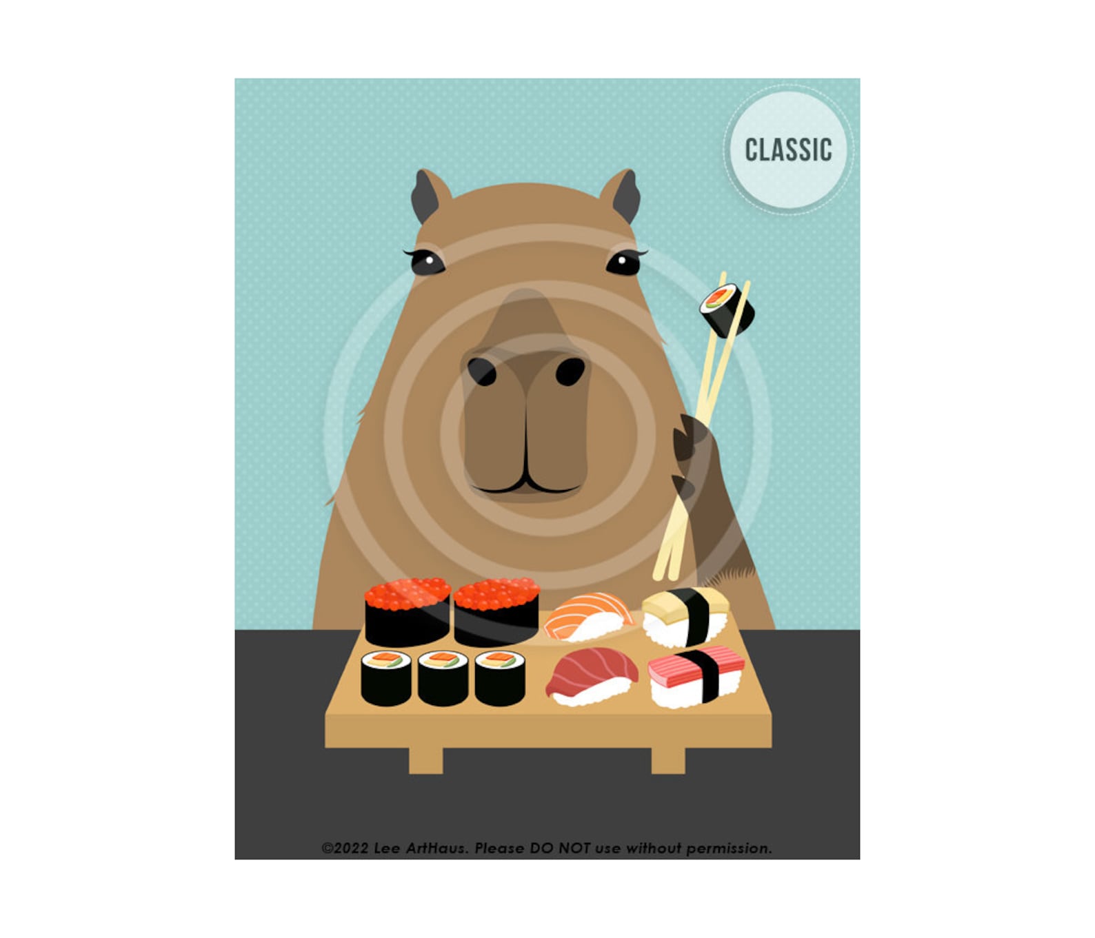 45JP Capybara Print Capybara Eating Sushi Wall Art - Etsy