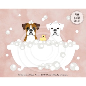 50DP Two Boxer Dogs in Bubble Bath Wall Art - Boxer Dog Print - Boxer ...