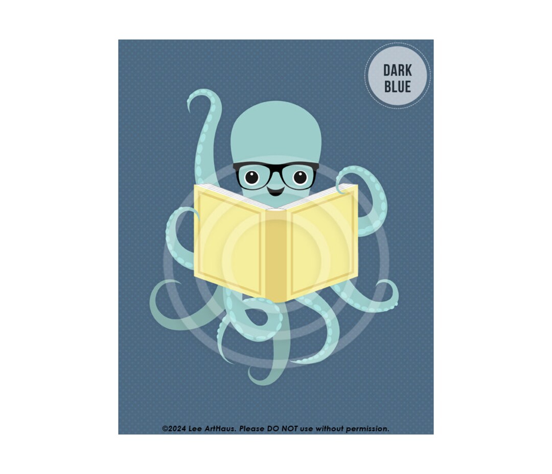 12AP Octopus Reading Book Wall Art Funny Animal Art Book Poster Library ...