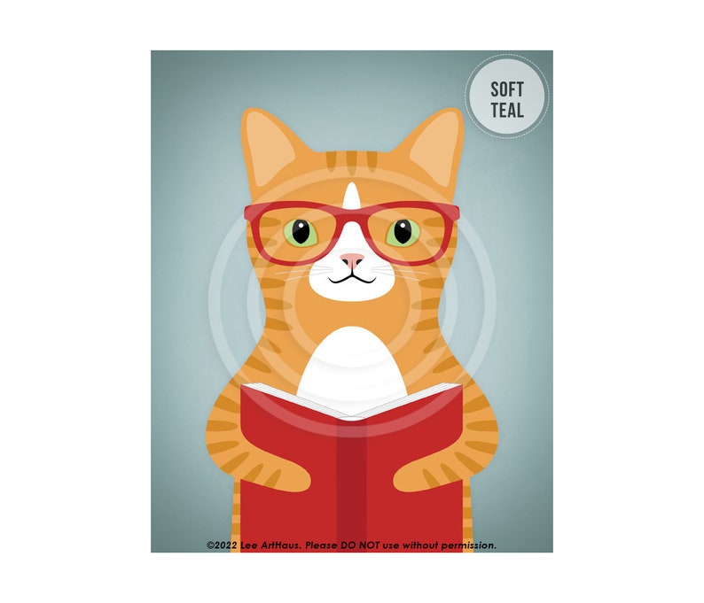 707DP Book Prints Orange Tabby Cat Reading Book Wall Art | Etsy