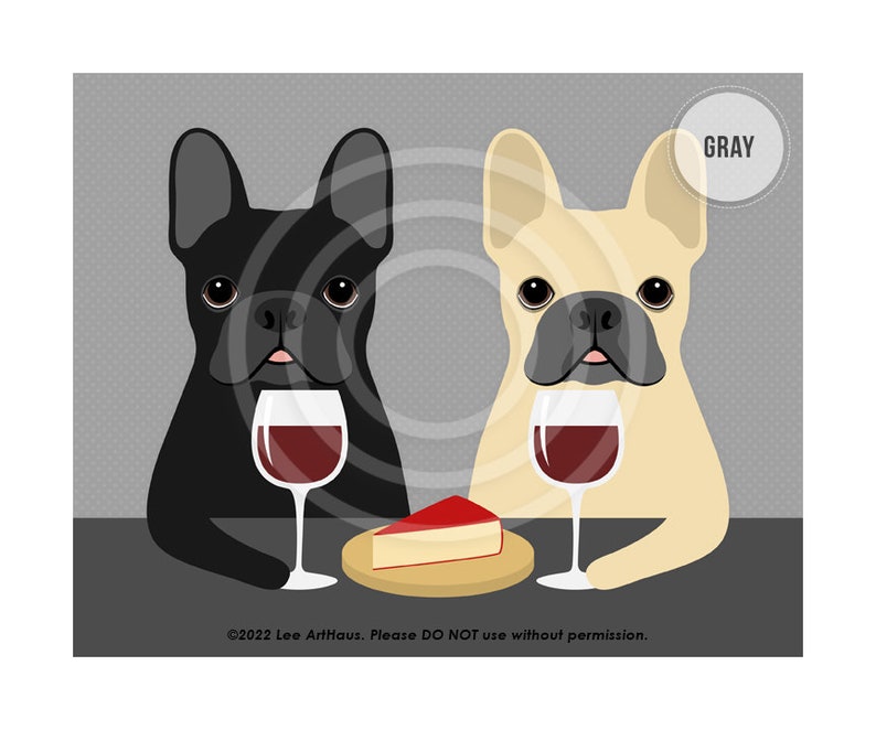 558DP Dog Wine Art Two French Bulldogs Drinking Wine Wall - Etsy