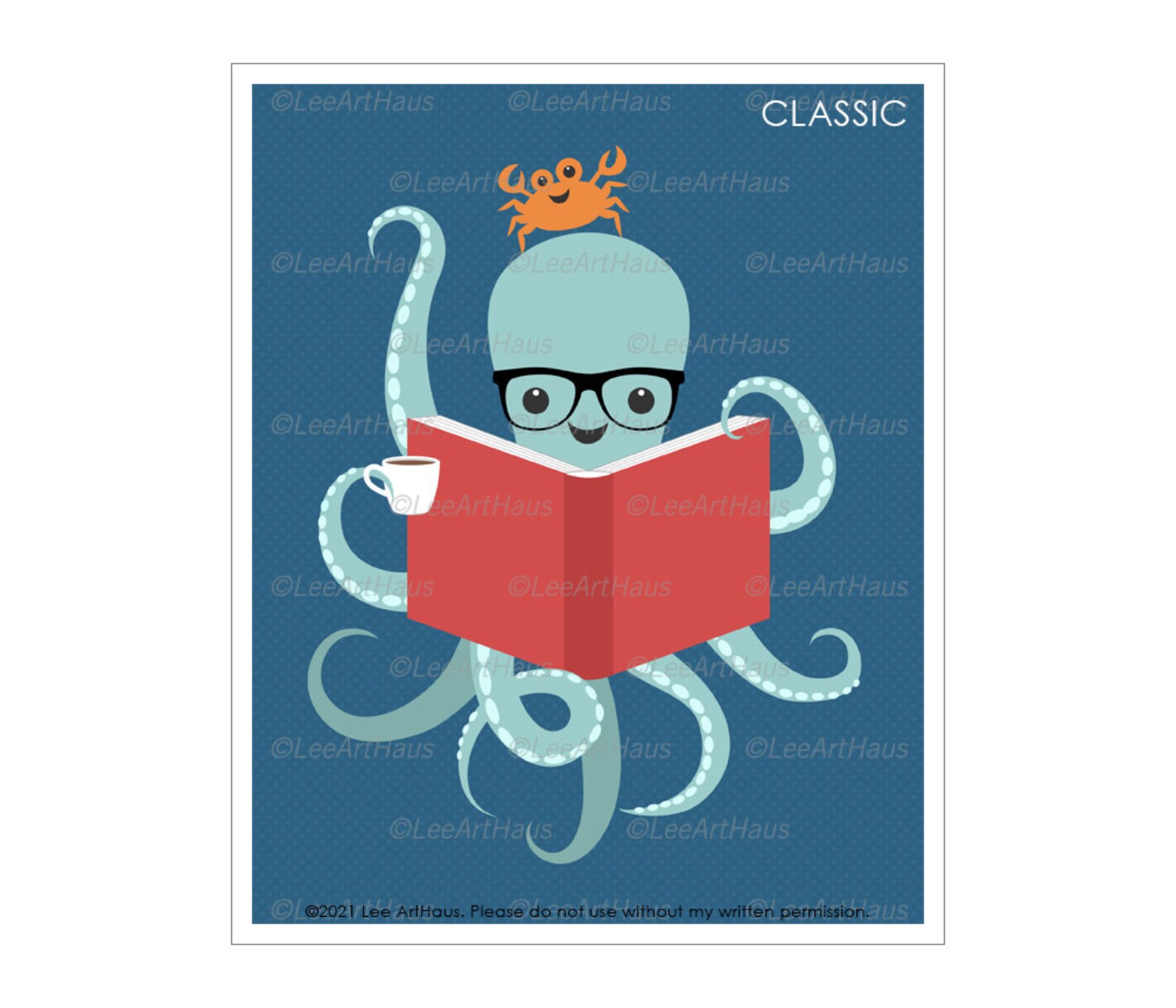 42A Reading Decor Octopus Reading a Book Wall Art Library | Etsy