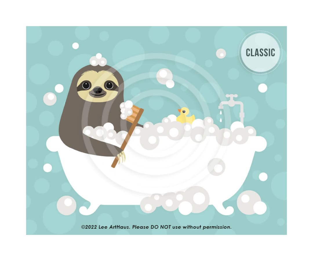 28JP Bath Art Prints - Sloth Taking Bubble Bath Bathtub Wall Art - Kids ...