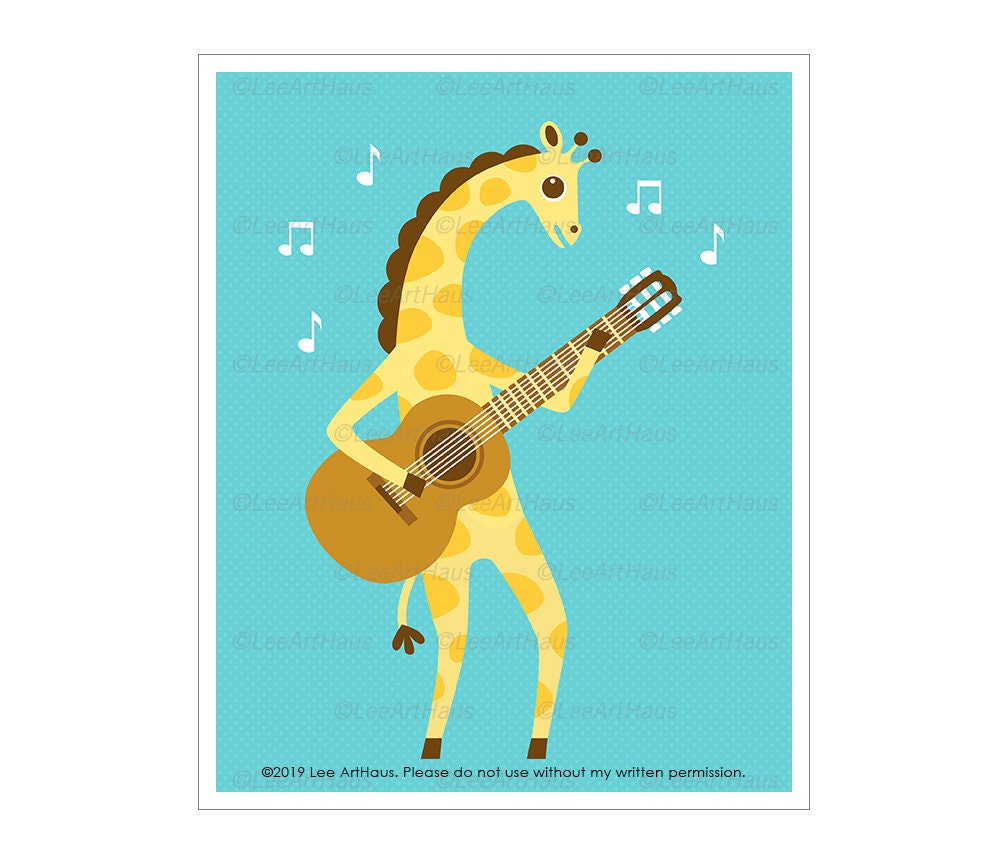 121A Giraffe Print Bright Giraffe Playing Guitar Wall Art | Etsy