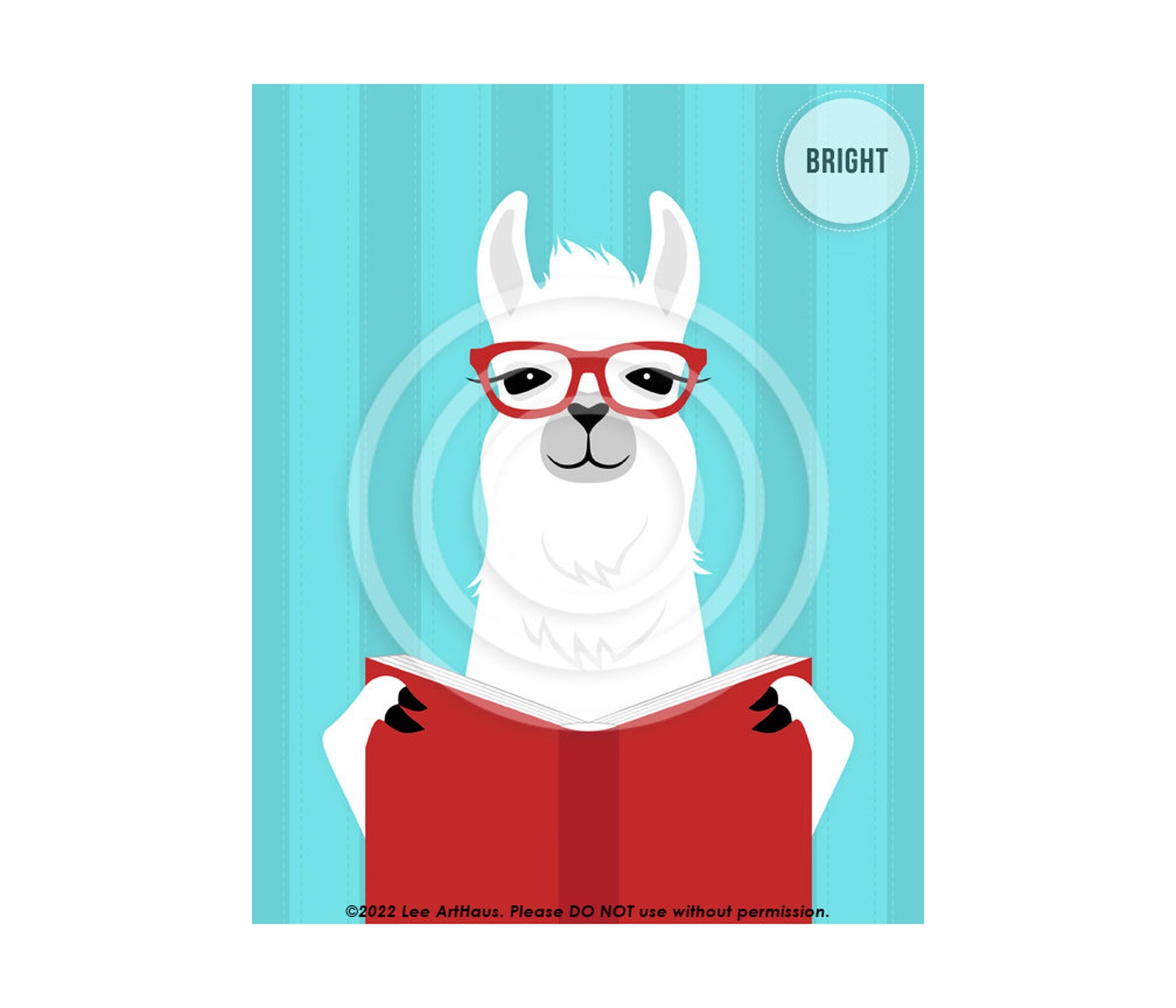 16JP Book Art Poster - White Llama Reading Book Wall Art - Book Lover ...