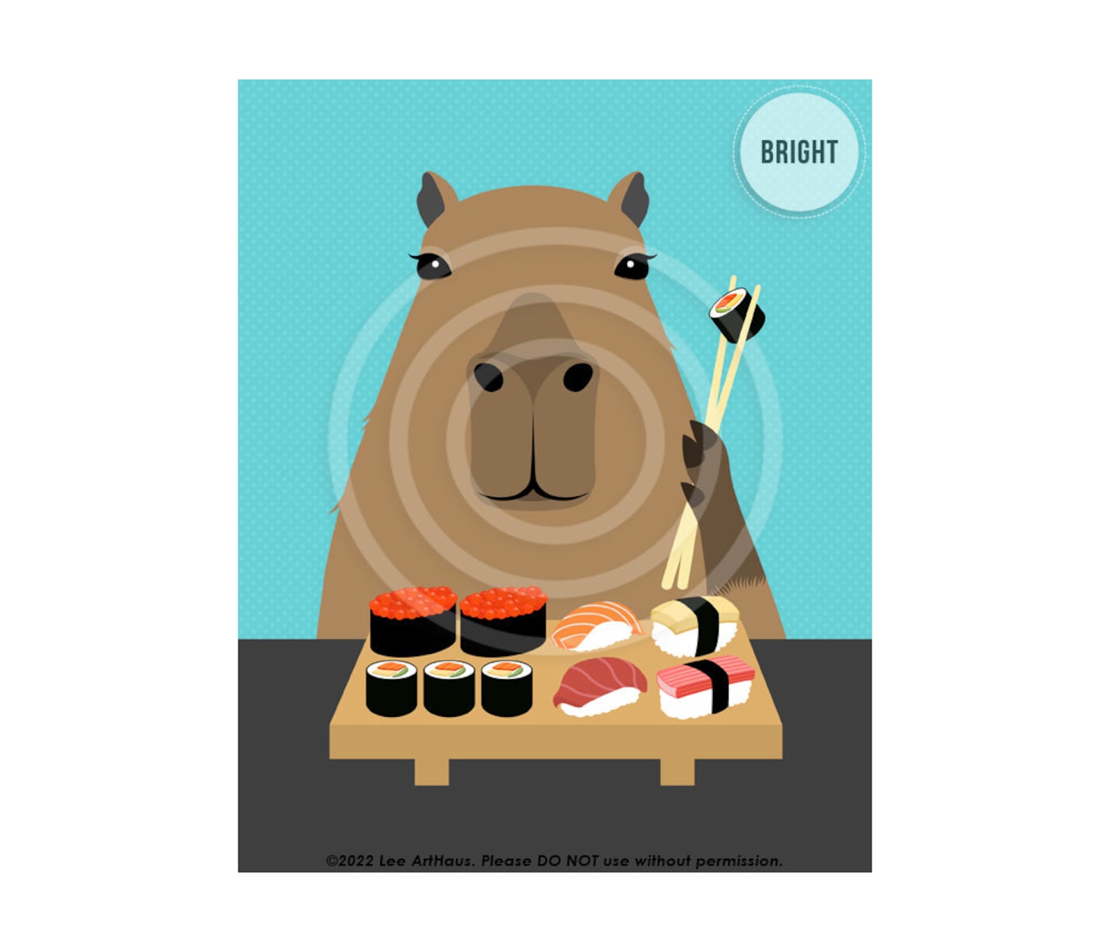 45JP Capybara Print Capybara Eating Sushi Wall Art - Etsy