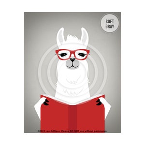 16JP Book Art Poster - White Llama Reading Book Wall Art - Book Lover ...