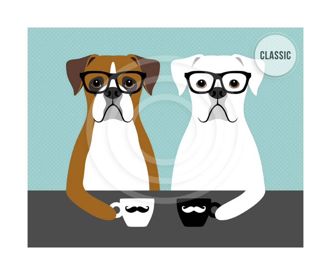 419DP Boxer Dog Art Hipster Boxer Dogs Drinking Coffee Wall - Etsy