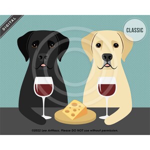 595DP Two Labrador Retriever Dogs Drinking Wine and Eating - Etsy