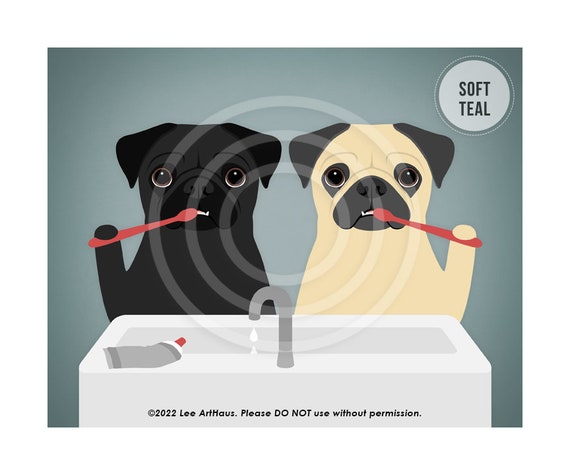 180DP Two Pug Dogs Brushing Teeth Wall Art Black Pug Brush - Etsy