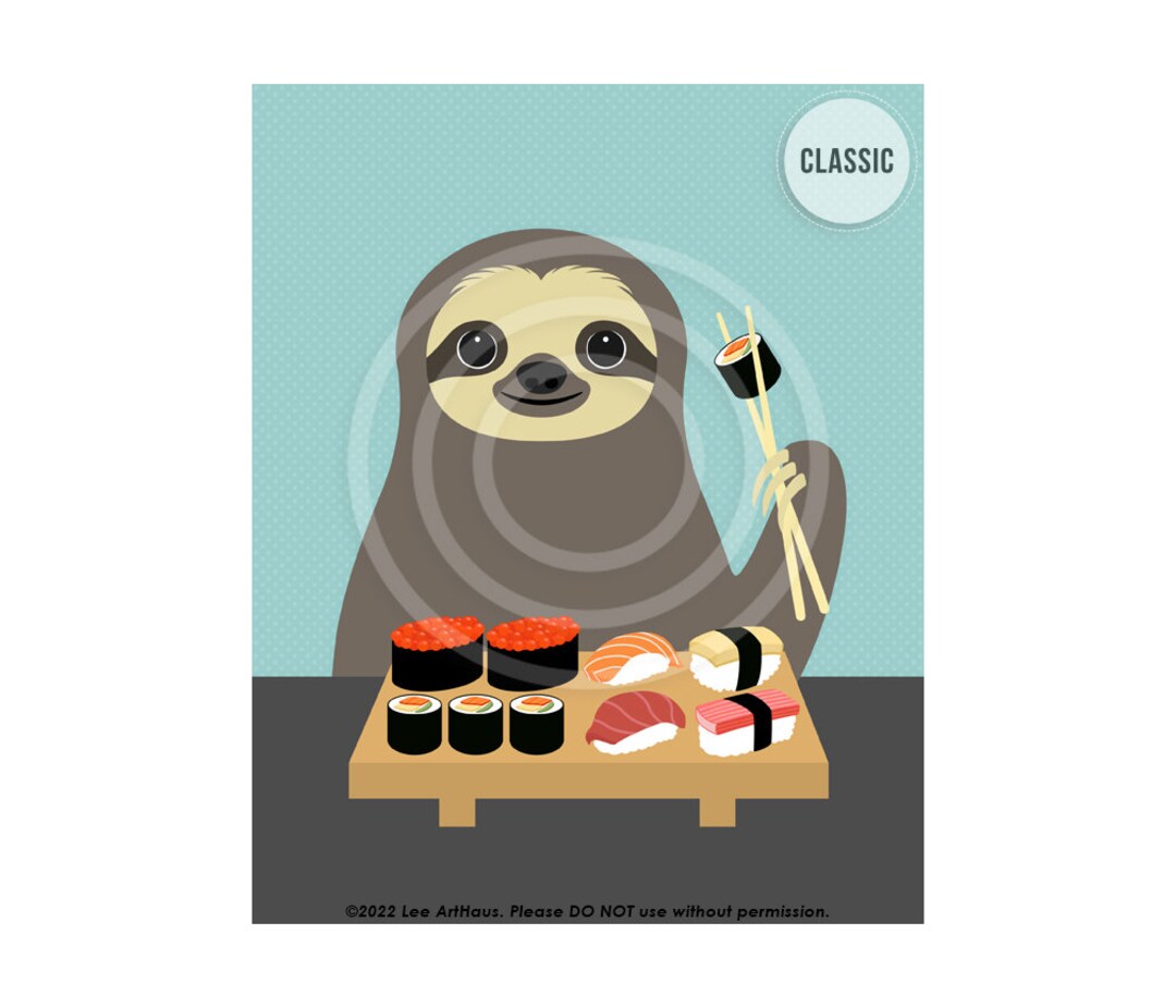 32JP Sushi Gifts - Sloth Eating Sushi Wall Art - Sushi Print - Sloth ...