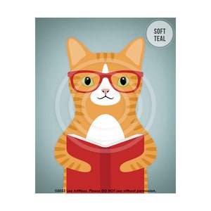 707DP Book Prints - Orange Tabby Cat Reading Book Wall Art - Cat Wall ...