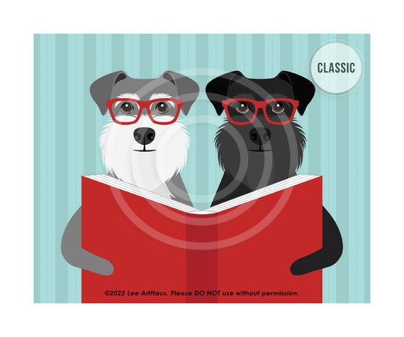642DP Book Art Two Schnauzer Dogs Reading Book Wall Art - Etsy