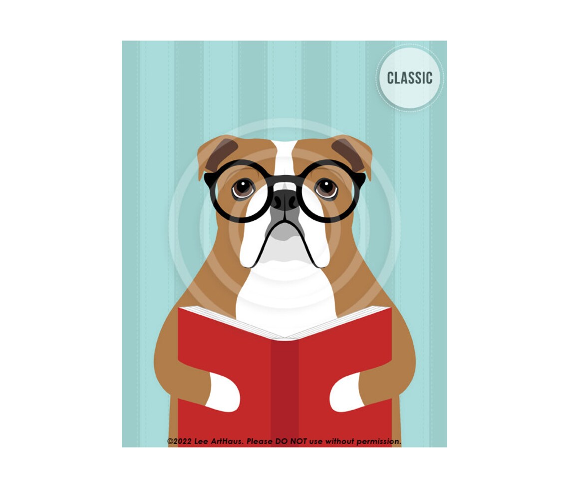 524DP Animal Artwork English Bulldog Reading Book Wall Art - Etsy