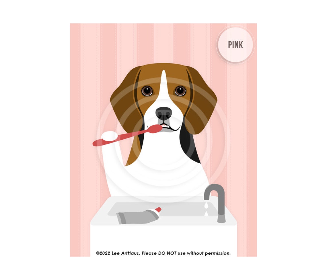 8DP Beagle Gifts Beagle Brushing Teeth Wall Art Brush | Etsy