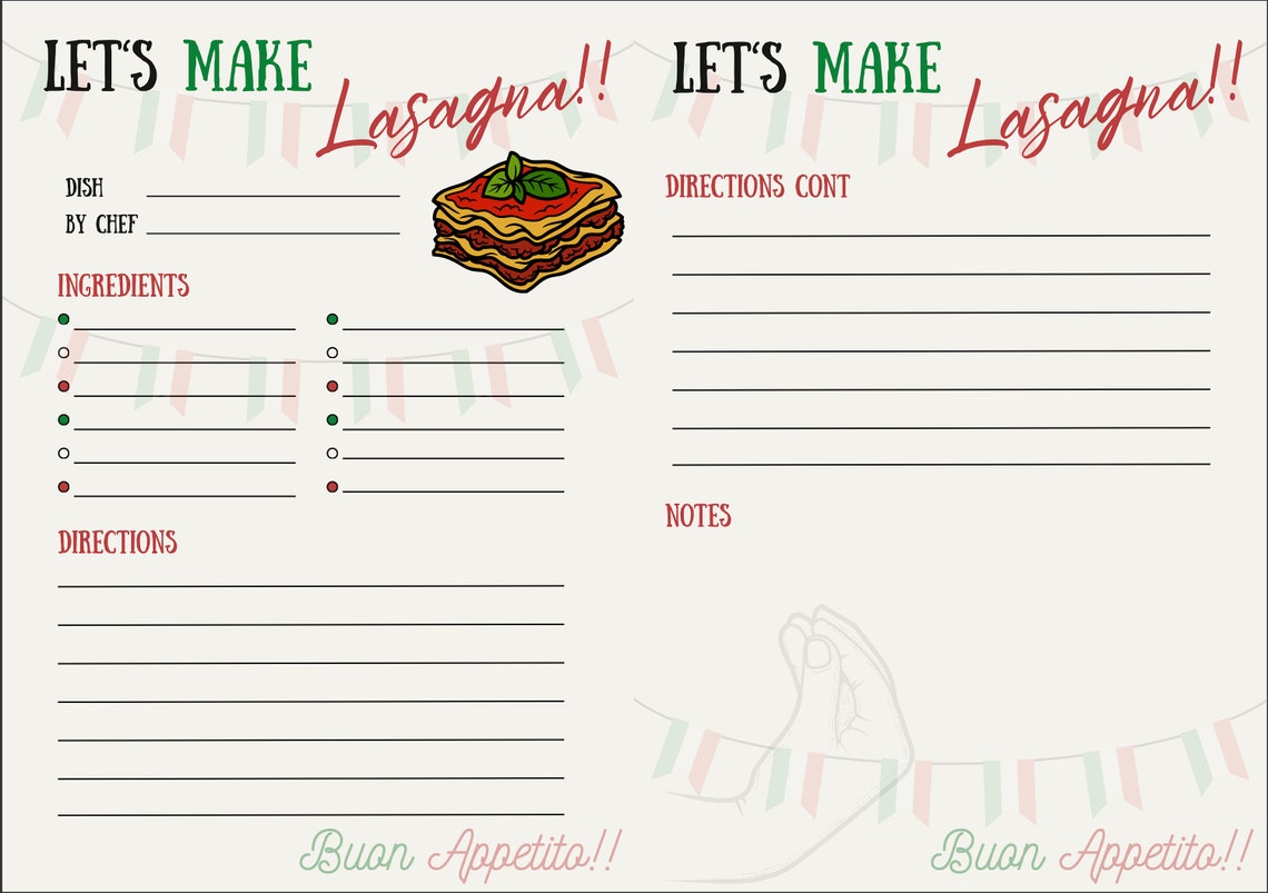 Italian Themed Creative Recipe Cards. Digital Download! Fun Kitchen ...