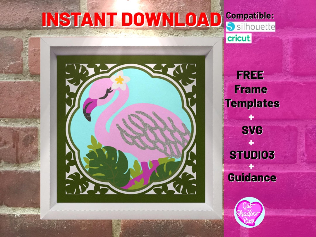 3d Flamingo Shadow Box Template, Layered Flamingo Shadow Box Svg ...