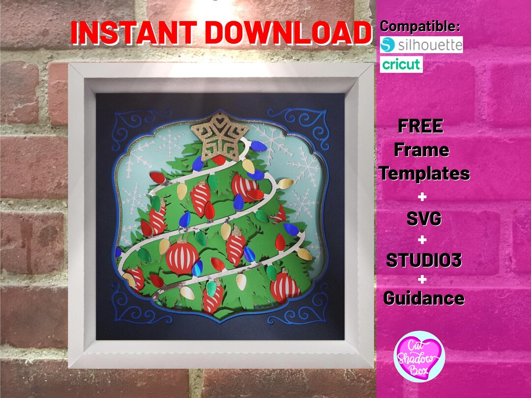 3D Christmas Tree Shadow Box Svg Template, Christmas Lights Svg Layered ...
